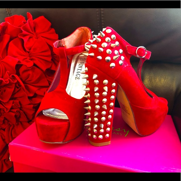 Vintage | Shoes | Vintage Womens Spiked Red Heals | Poshmark